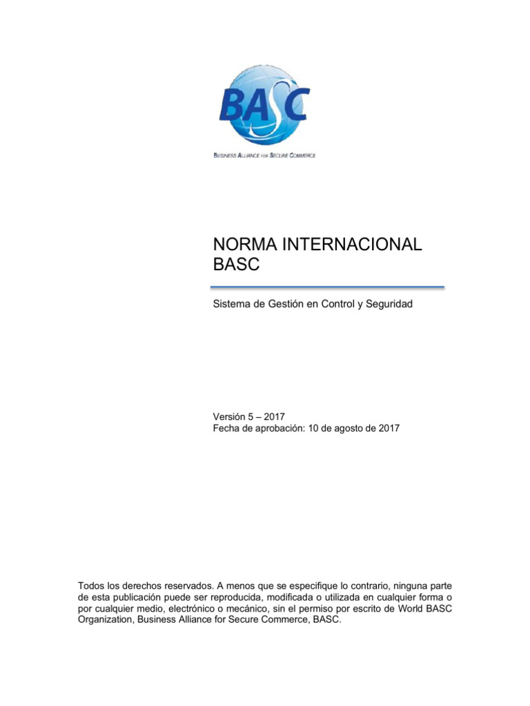 Norma BASC Version 5 de 2017 | PDF | Organización internacional para la estandarización ...