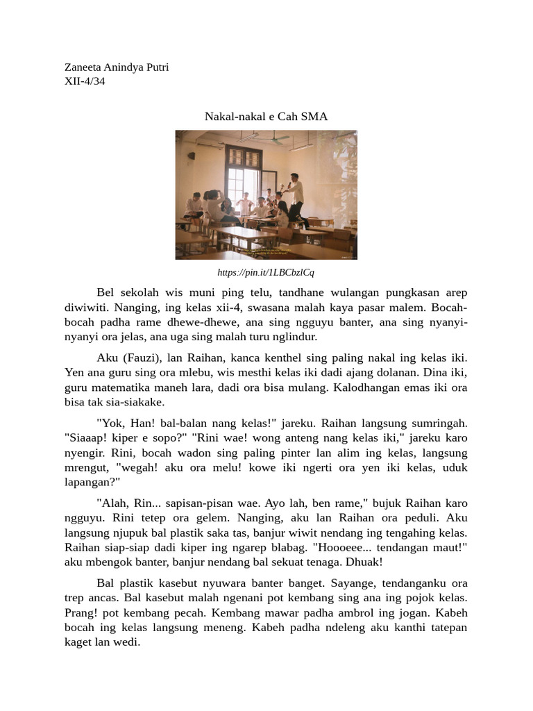 Teks Cerkak Zaneeta Xii-4 | PDF