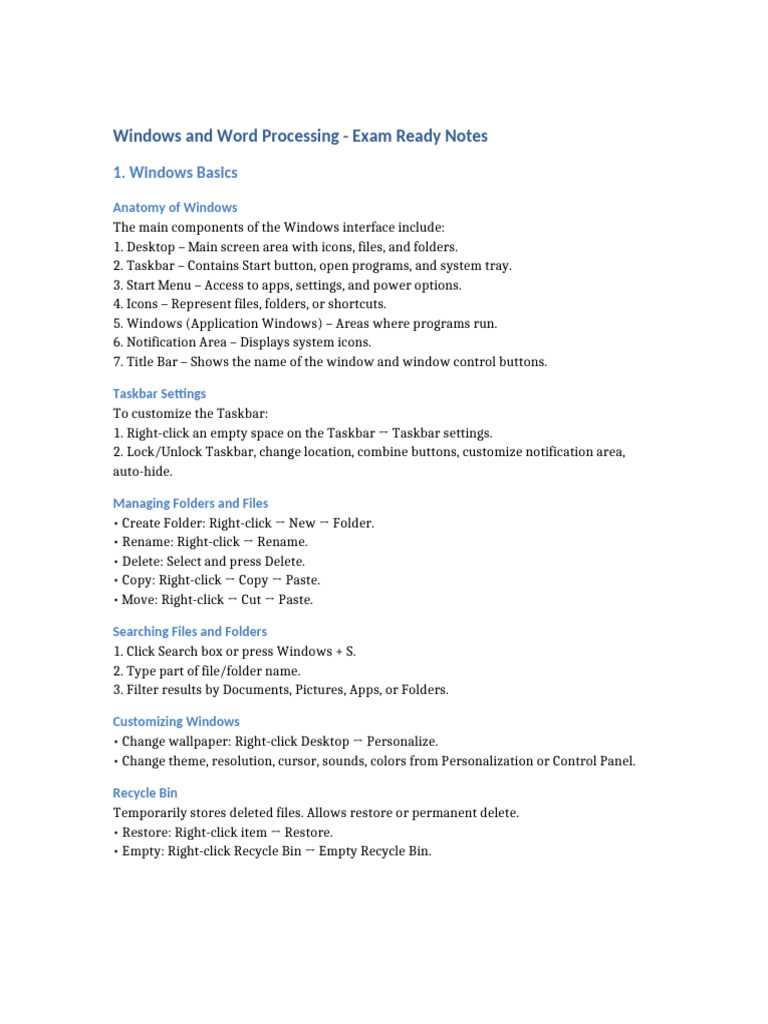 Windows and Word Processing Guide | PDF | Computing Platforms ...