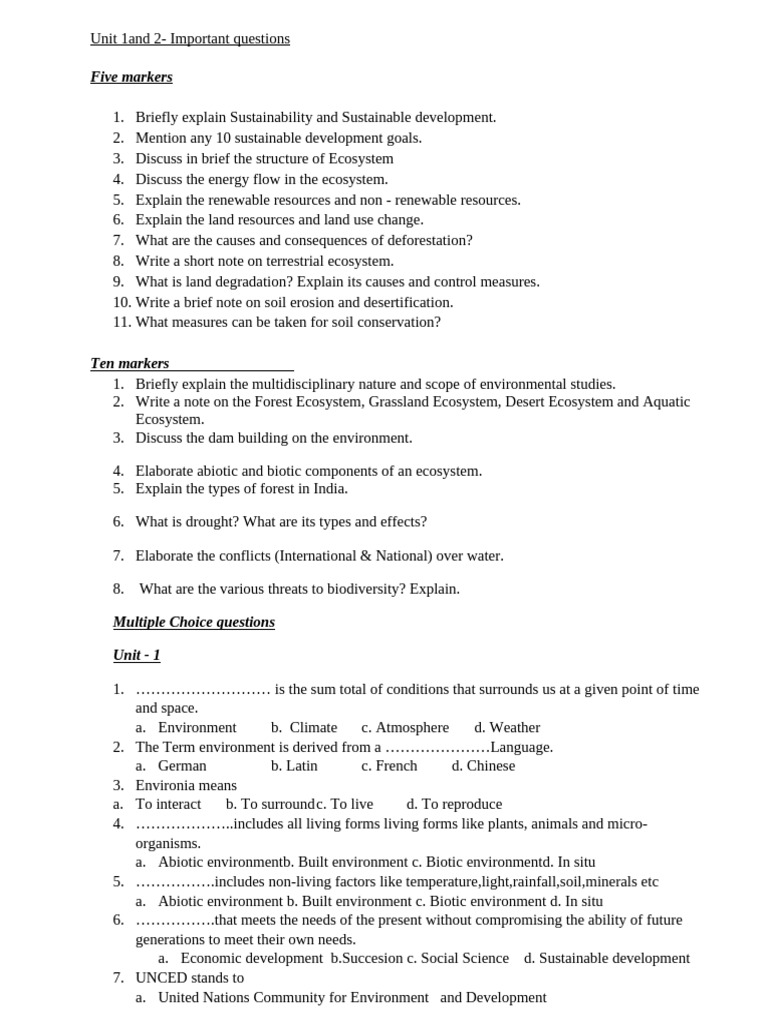 EVS Question Bank | PDF | Ecosystem | Agriculture