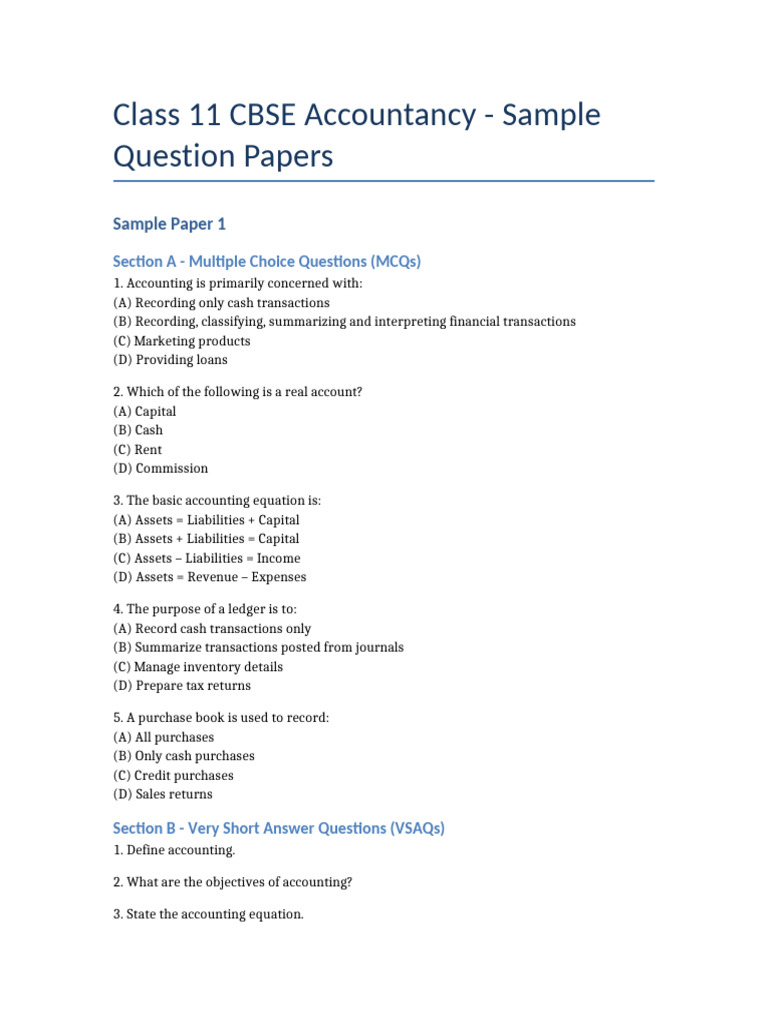 Class 11 CBSE Accountancy Sample Papers | PDF | Debits And Credits | Money