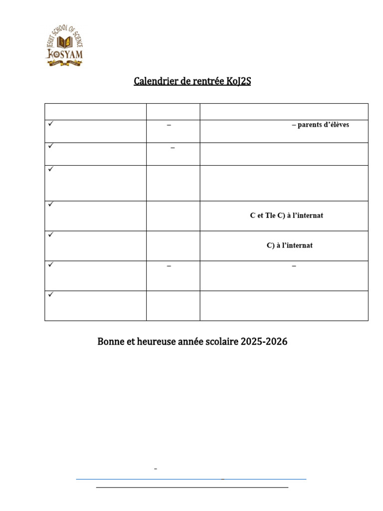 Calendrier Rentrée 2025 KoJ2S | PDF