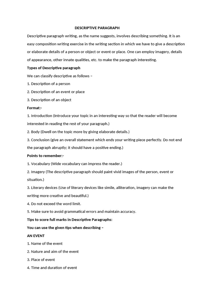 Descriptive Paragraph Event | PDF