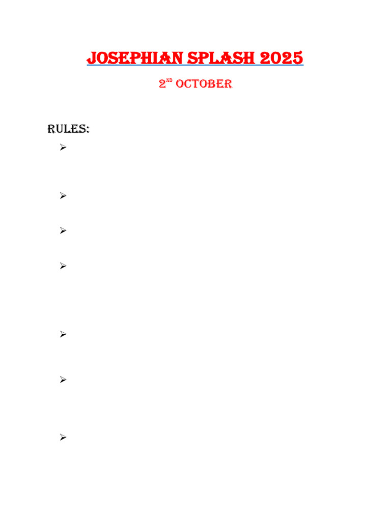 Josephian Splash 2025 Event Rules | PDF