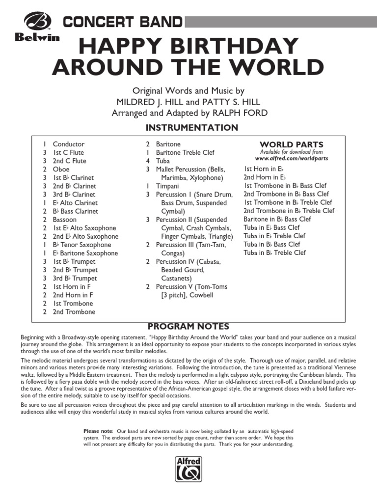 Happy Birthday Band Arrangement Guide | PDF | Clef | Trombone