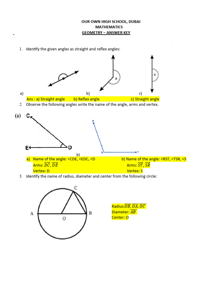 Geometry Assignment Answer Key | PDF | Angle | Geometric Shapes