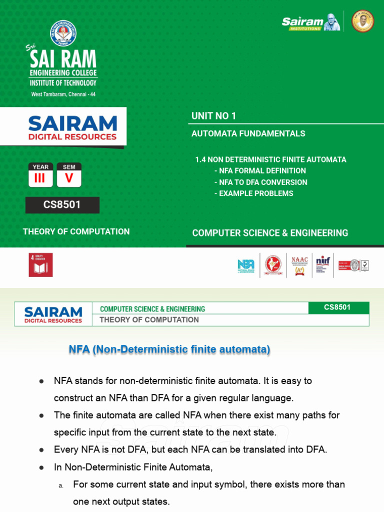 NFA Fundamentals and DFA Conversion Guide | PDF | Automata Theory ...