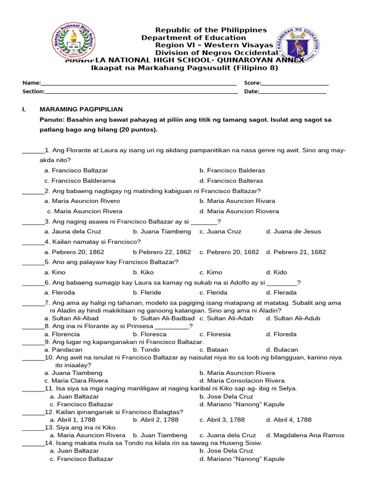 Filipino 8 Fourth Quarter Exam | PDF