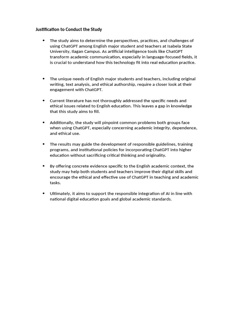 Justification To Conduct The Study | PDF