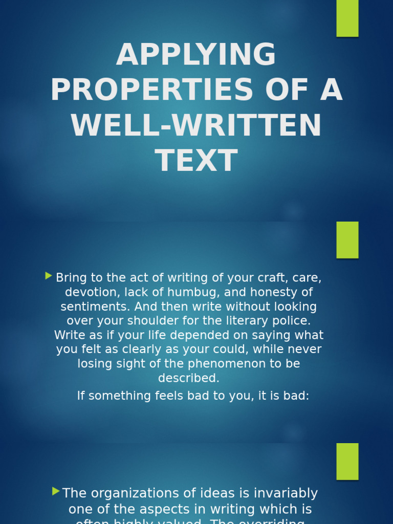 Applying Properties of A Well Written Text | PDF | Jargon | Paragraph