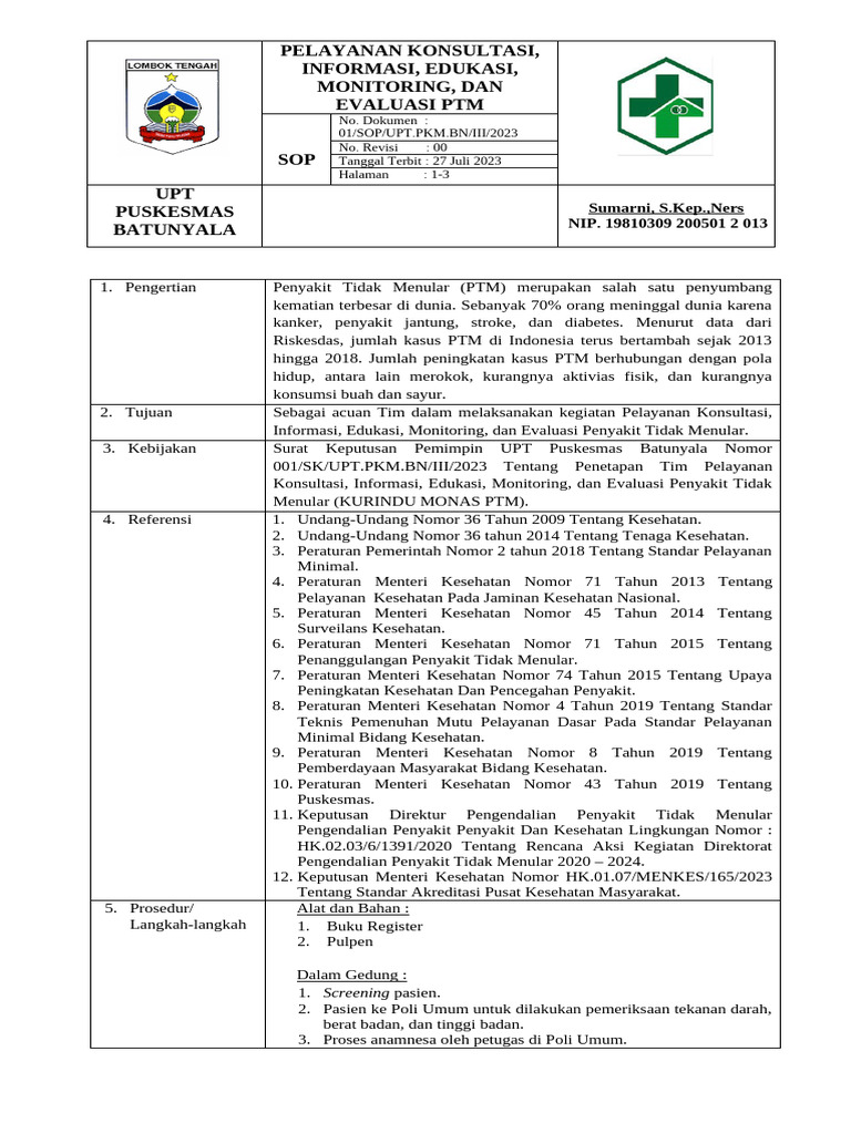Sop Kurindu Monas PTM | PDF