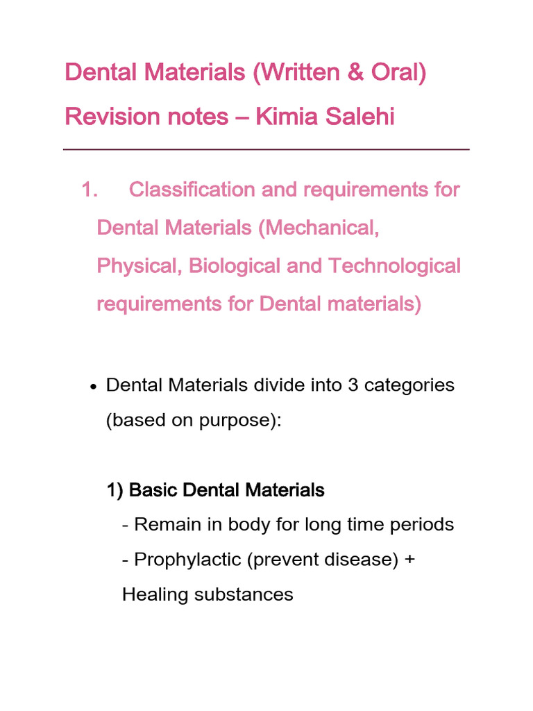 D.M Final Revision Notes | PDF | Abrasive | Dental Composite