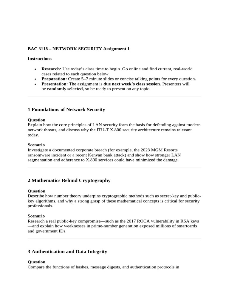 Bac 3118 - Network Security Assignment#1 September - 2025 | PDF | Security | Computer Security