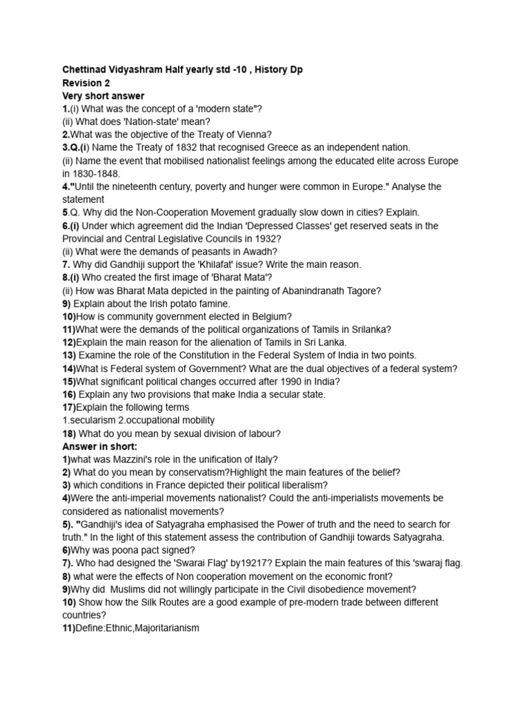 History Revision Guide for Std 10 Students | PDF | Mahatma Gandhi ...