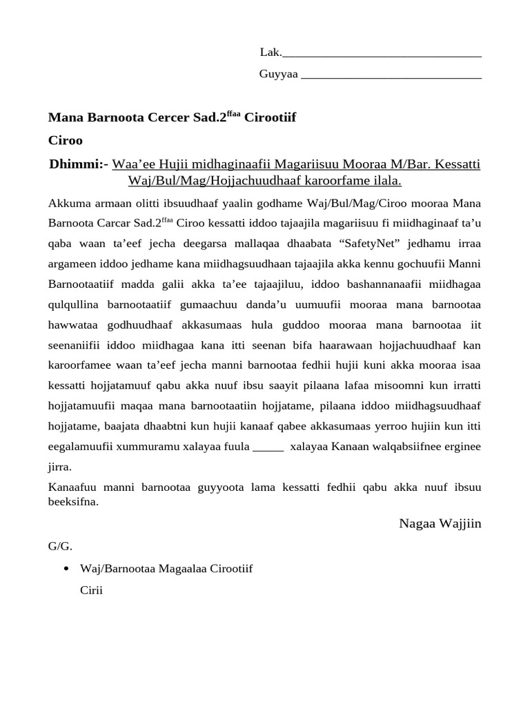 Mana Barnoota Cercer Sad.2 Cirootiif Ciroo Dhimmi | PDF