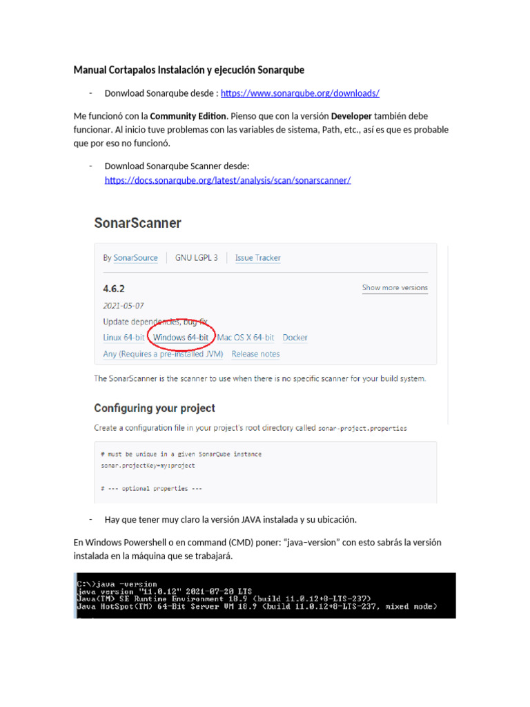 Manual Cortapalos Instalación Sonarqube | PDF | Java (lenguaje de programación) | Plataformas de ...