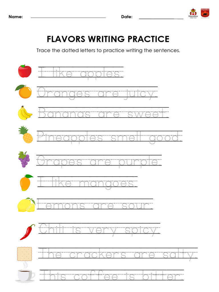 Writing Practice: Flavor Sentences | PDF