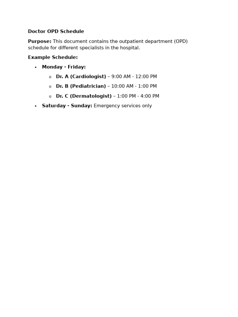 Opd Schedule | PDF
