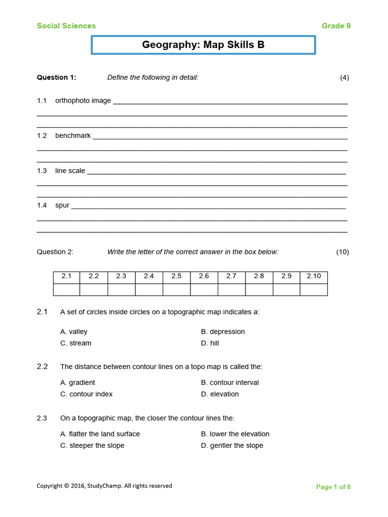 Gr9 Geo Test 2 Map Skills B | PDF | Contour Line | Topography