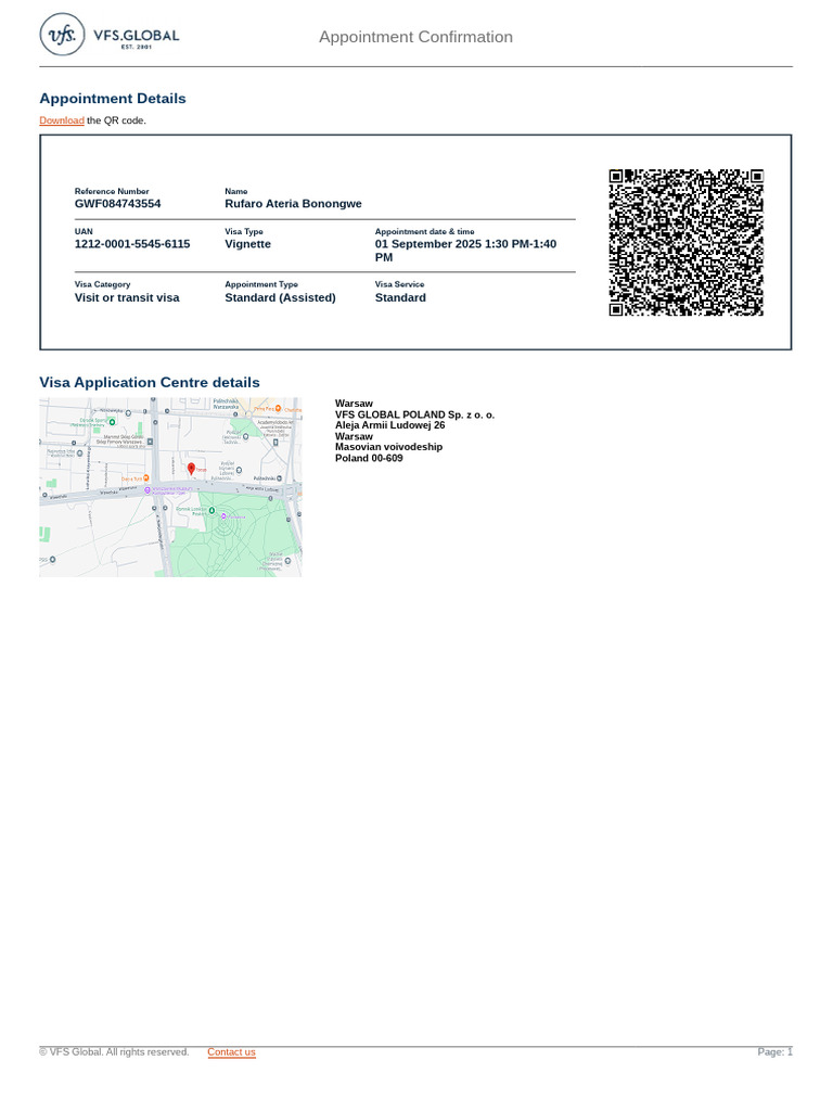 VFS Global Poland Appointment Confirmation | PDF | Payments
