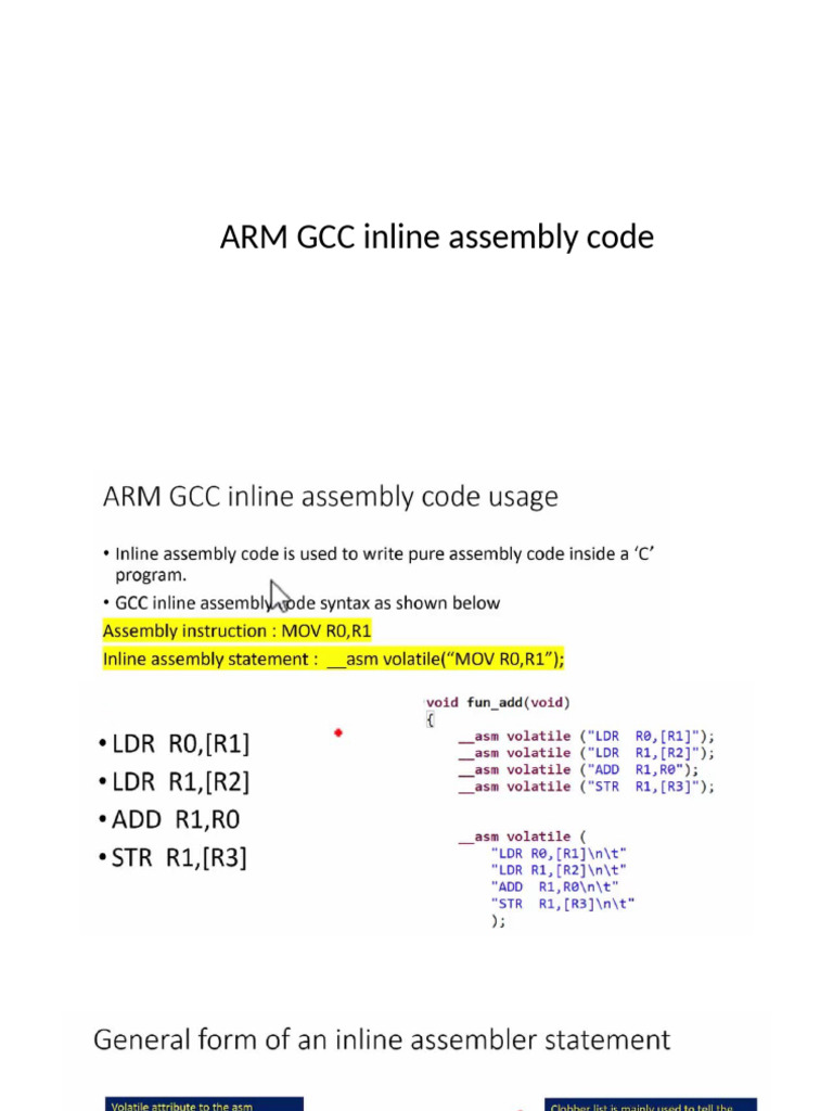 ARM GCC Inline Assembly Code | PDF