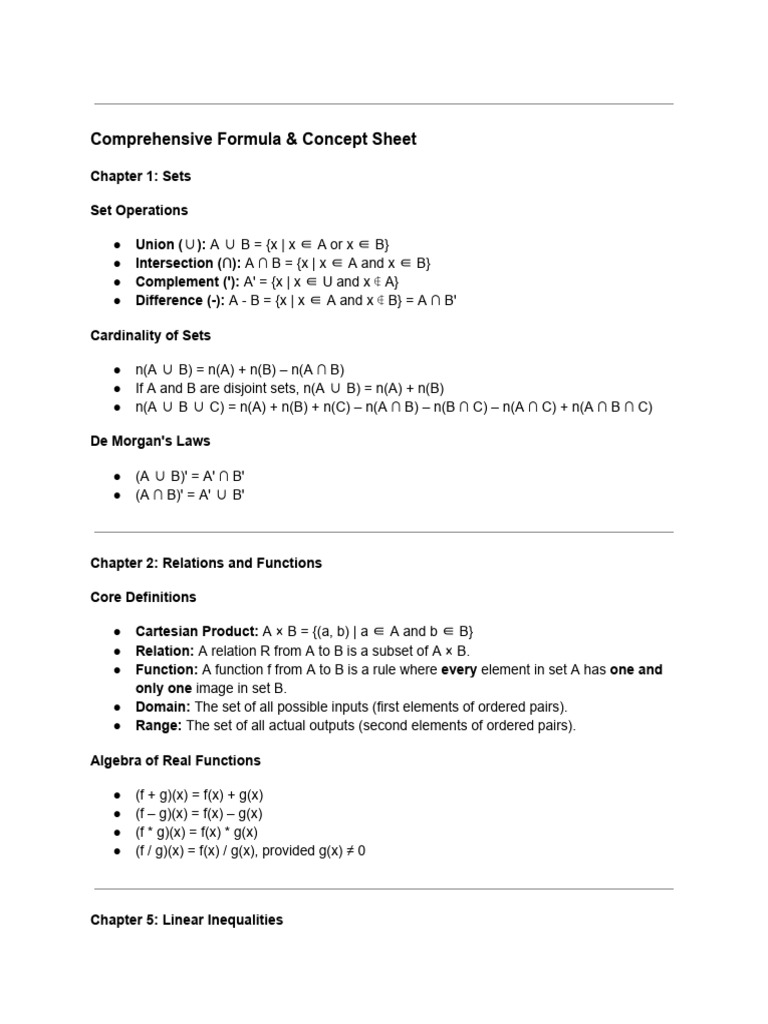 Comprehensive Formula & Concept Sheet | PDF | Set (Mathematics ...