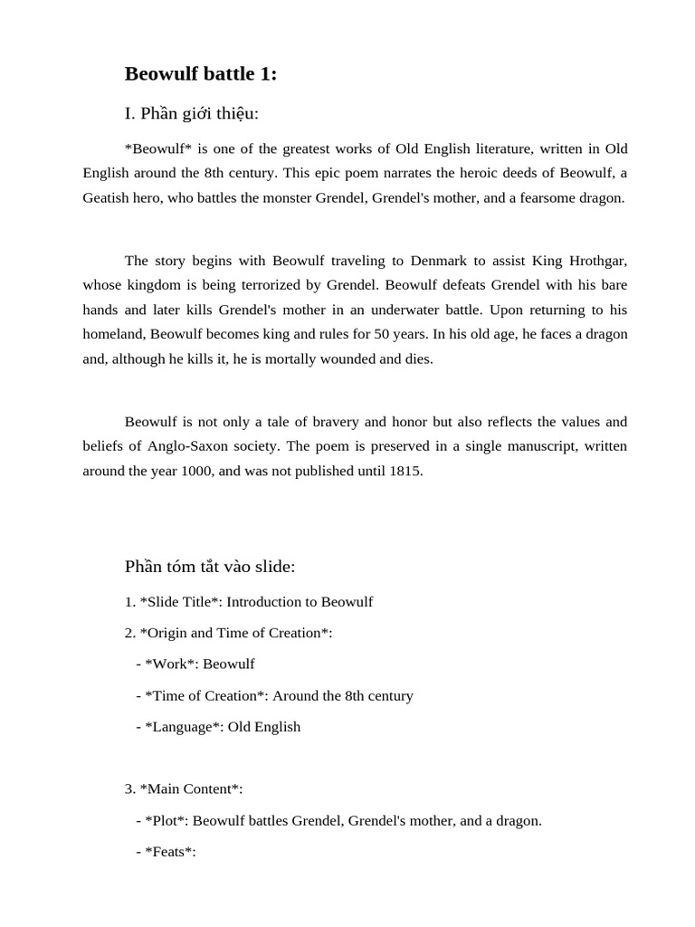 Beowulf Battle 1 | PDF