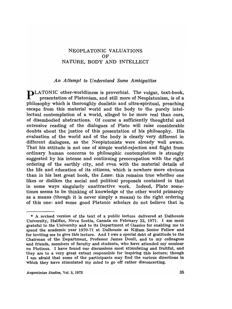 Neoplatonic Valuations of Nature, Body and Intellect - A. Hilary ...