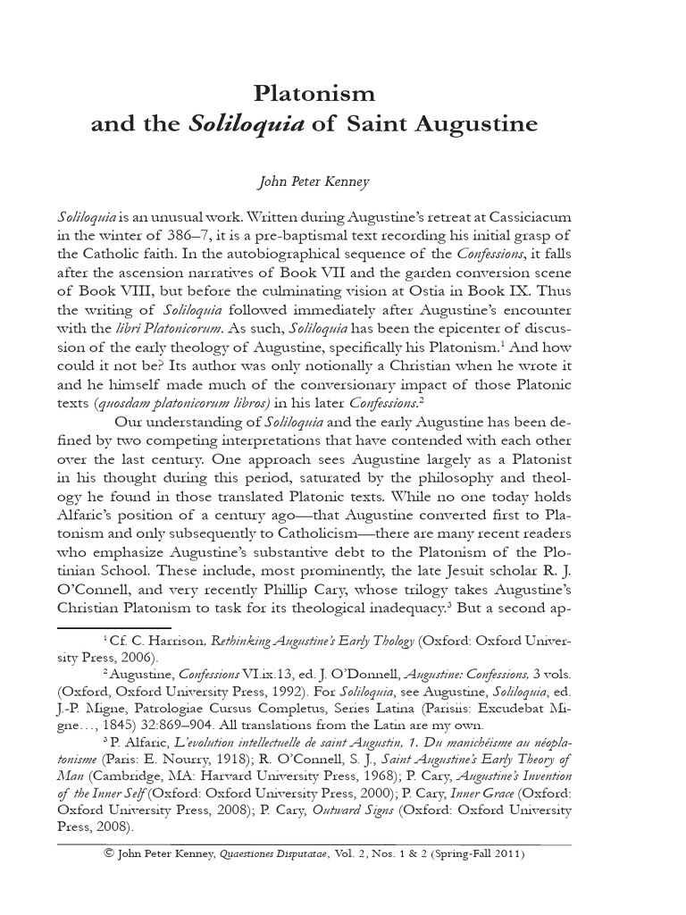 Platonism and The Soliloquia of Saint Augustine - John Peter Kenney | PDF | Confessions ...