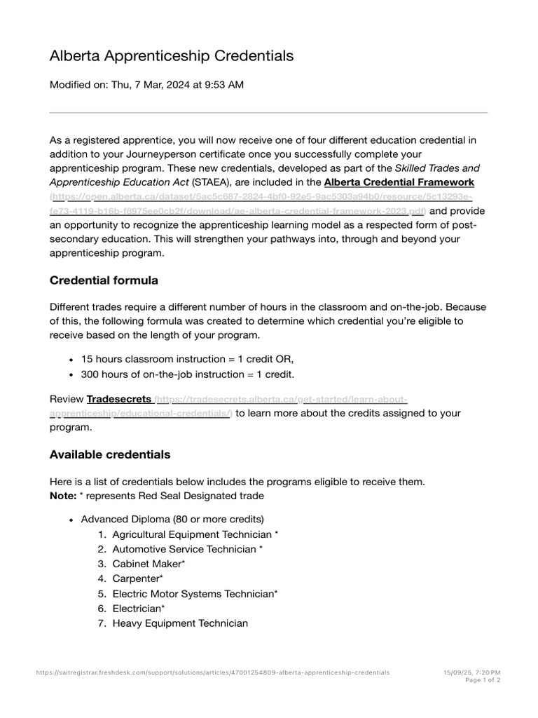 Alberta Apprenticeship Credentials Guide | PDF | Apprenticeship ...