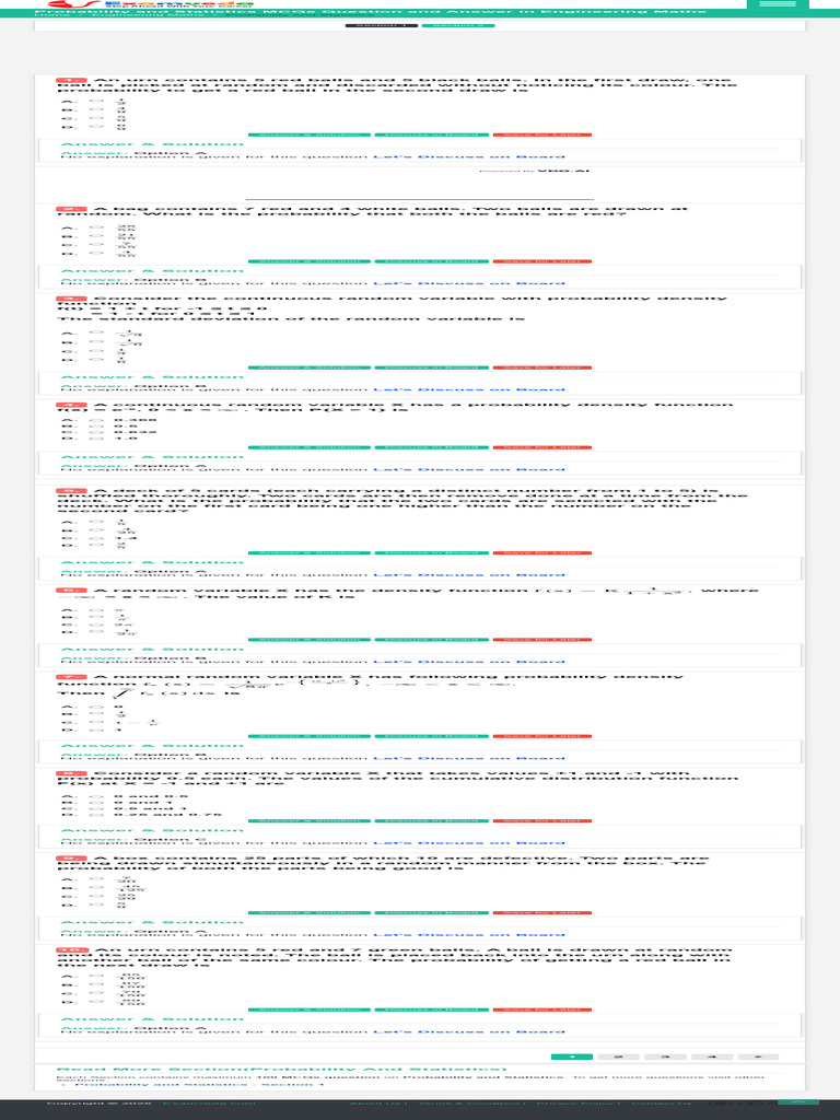 Probability and Statistics MCQs Question and Answ 5 | PDF | Probability Theory | Statistical Theory
