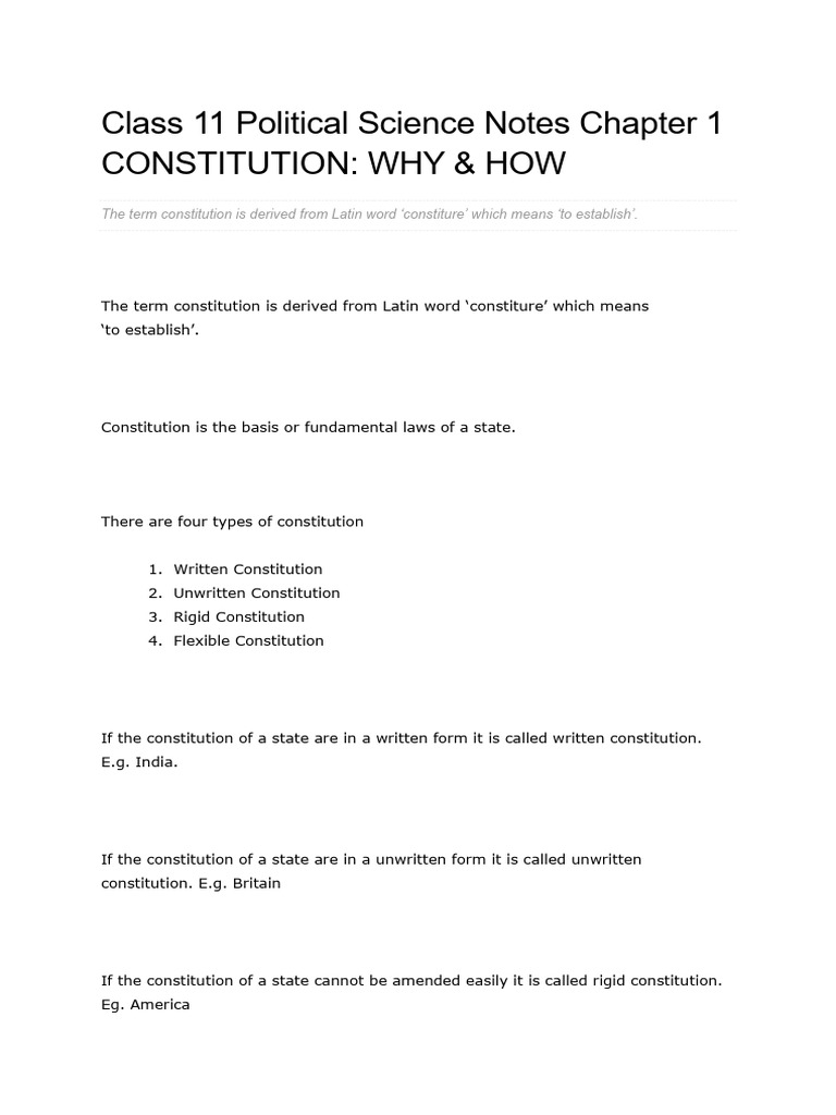 Class 11 Political Science Notes Chapter 1 CONSTITUTION | PDF ...