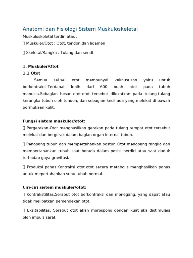 Anatomi Dan Fisiologi Sistem Muskuloskeletal | PDF