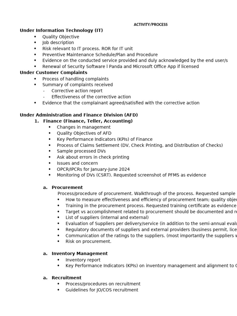 Audit Memos for IT and Finance Processes | PDF | Audit | Performance ...