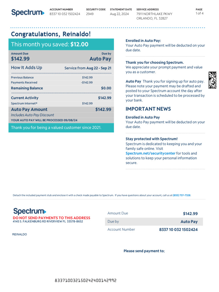 Spectrum Bill Statement Overview | PDF | Cheque | Credit Card