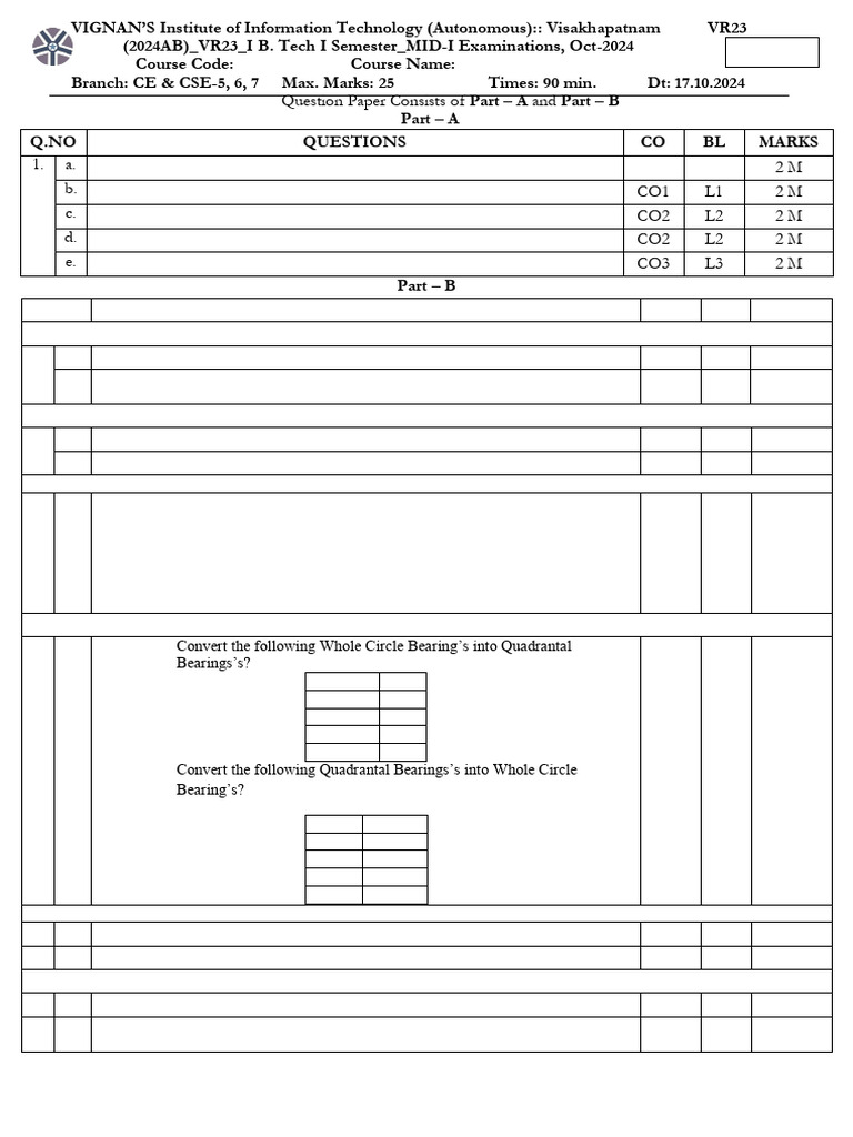 Question Paper Consists of And: 1001231101 Basic Civil & Mechanical Engineering | PDF