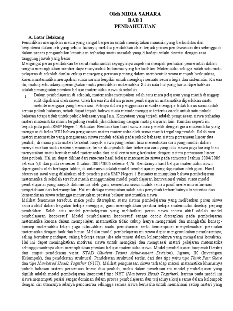 Skripsi Kooperatif Tipe NHT | PDF | Karier & Perkembangan | Kesehatan Holistik