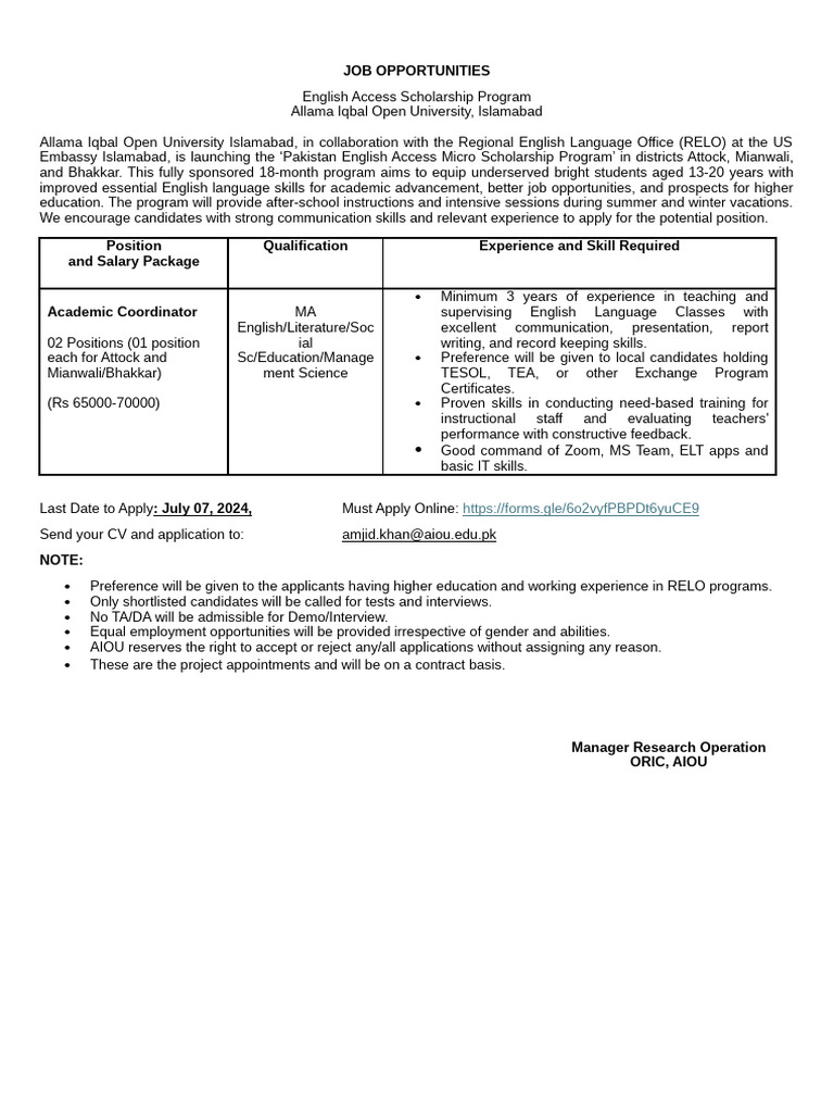 AIOU English Access Program Jobs | PDF | Learning | Intelligence