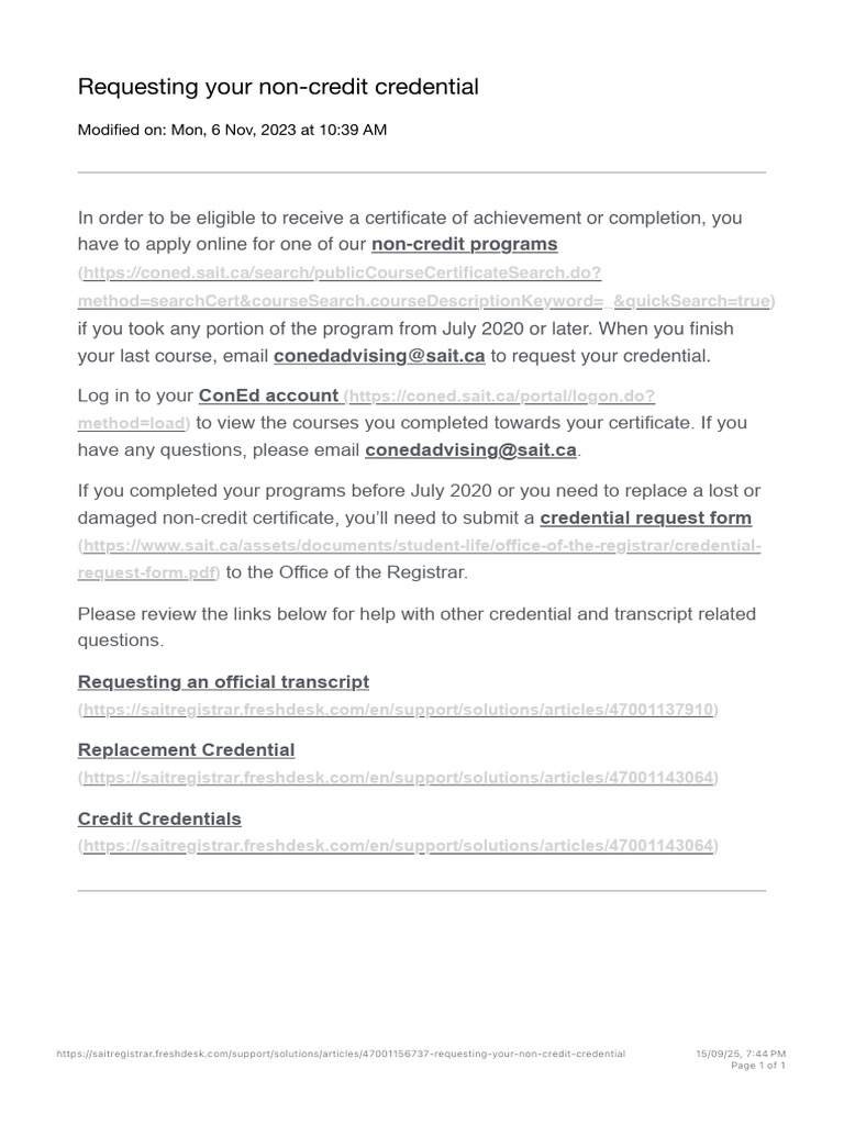 Requesting Your Non-Credit Credential - Southern Alberta Institute of ...