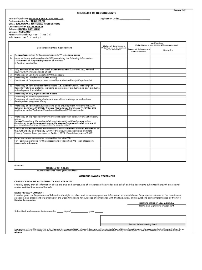 Annex C-2 Checklist | PDF