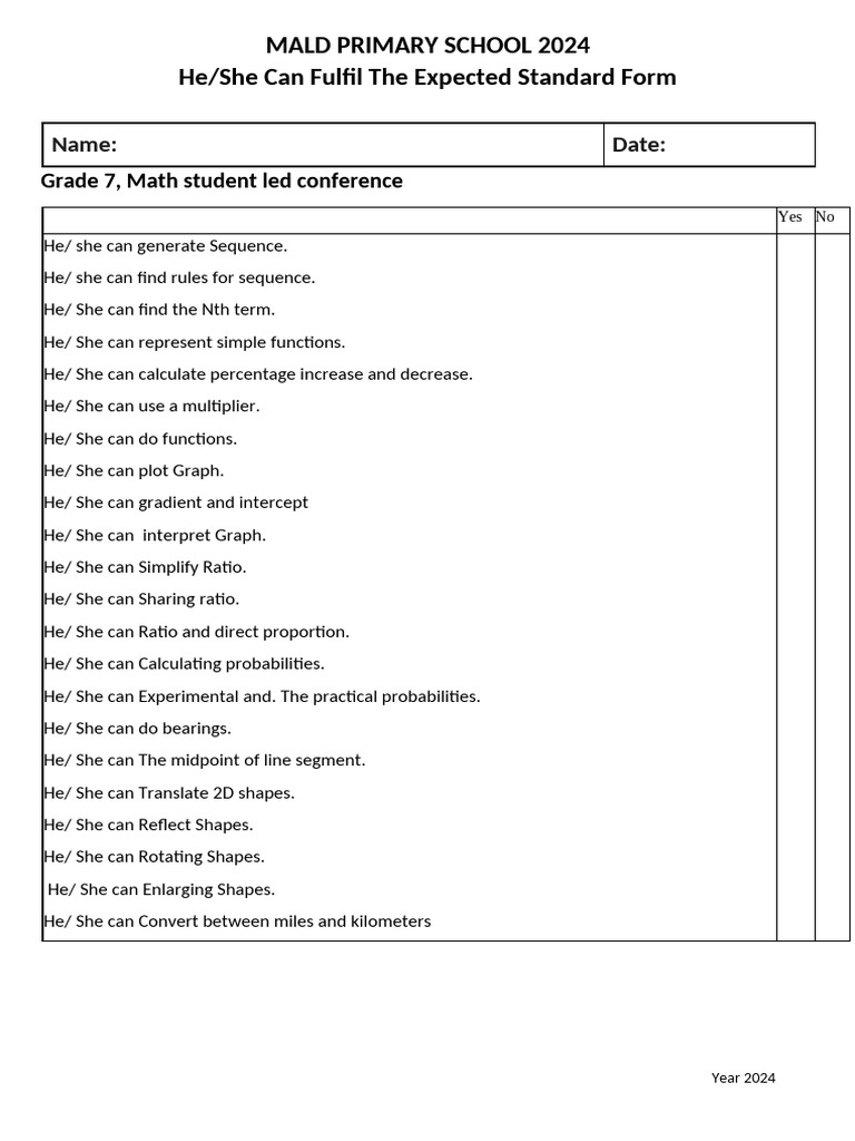 Maths G7 Rubric | PDF