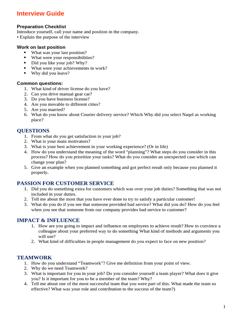 Questions For Interview | PDF | Organizational Behavior | Psychology