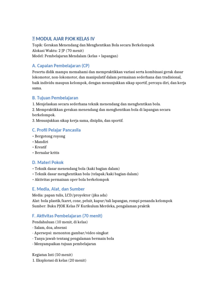 Modul Ajar Dan LKPD PJOK Kelas4 | PDF