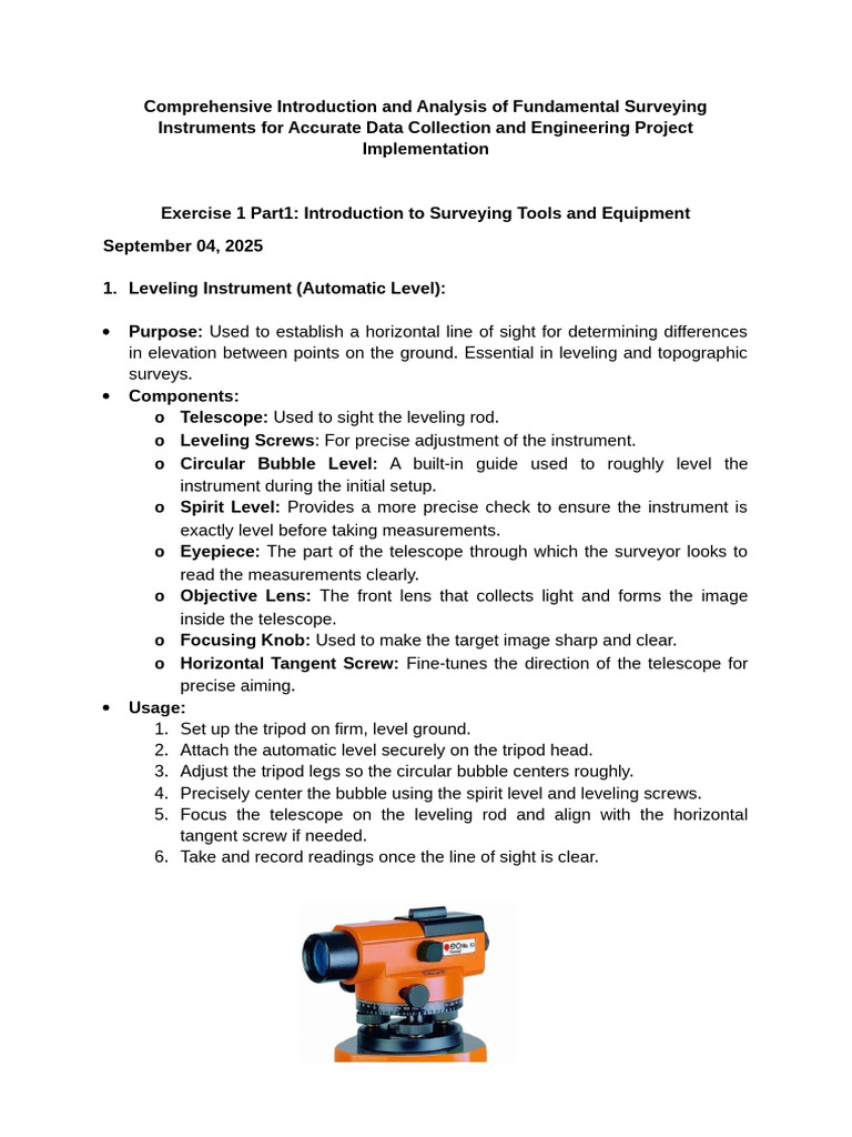 Essential Surveying Instruments Guide | PDF | Surveying | Compass