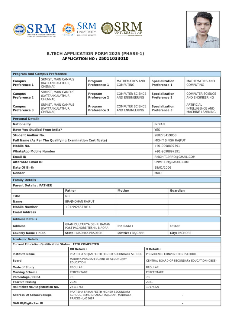 Application Form 25011033010 | PDF