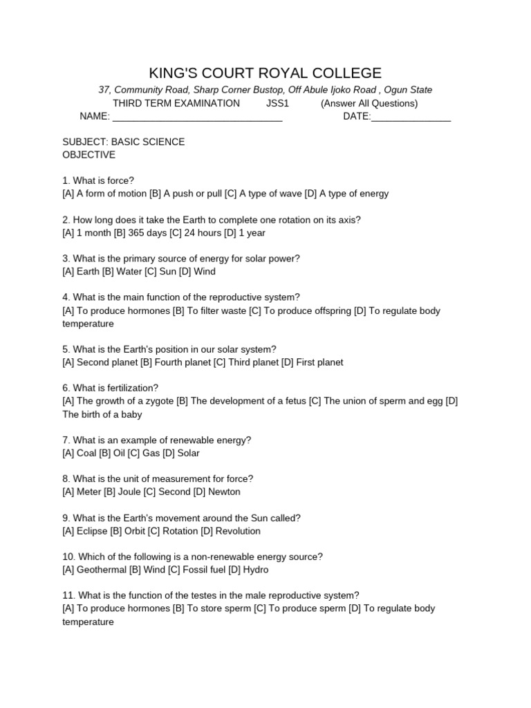 Basic SC Jss1 | PDF