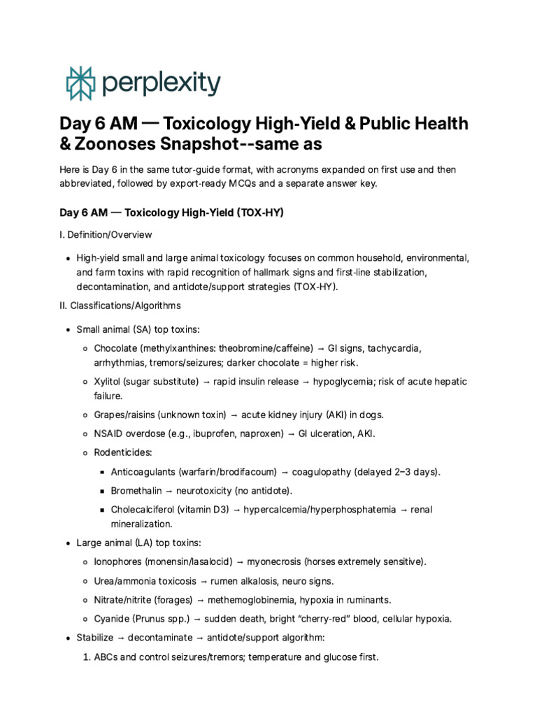 Day 6 AM - Toxicology High Yield & Public Heal | PDF | Rabies ...