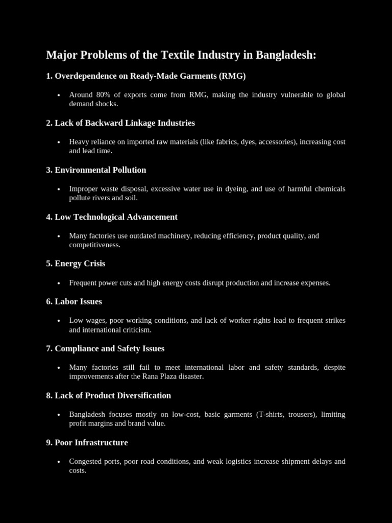Major Problems of The Textile Industry in Bangladesh | PDF | Textiles ...