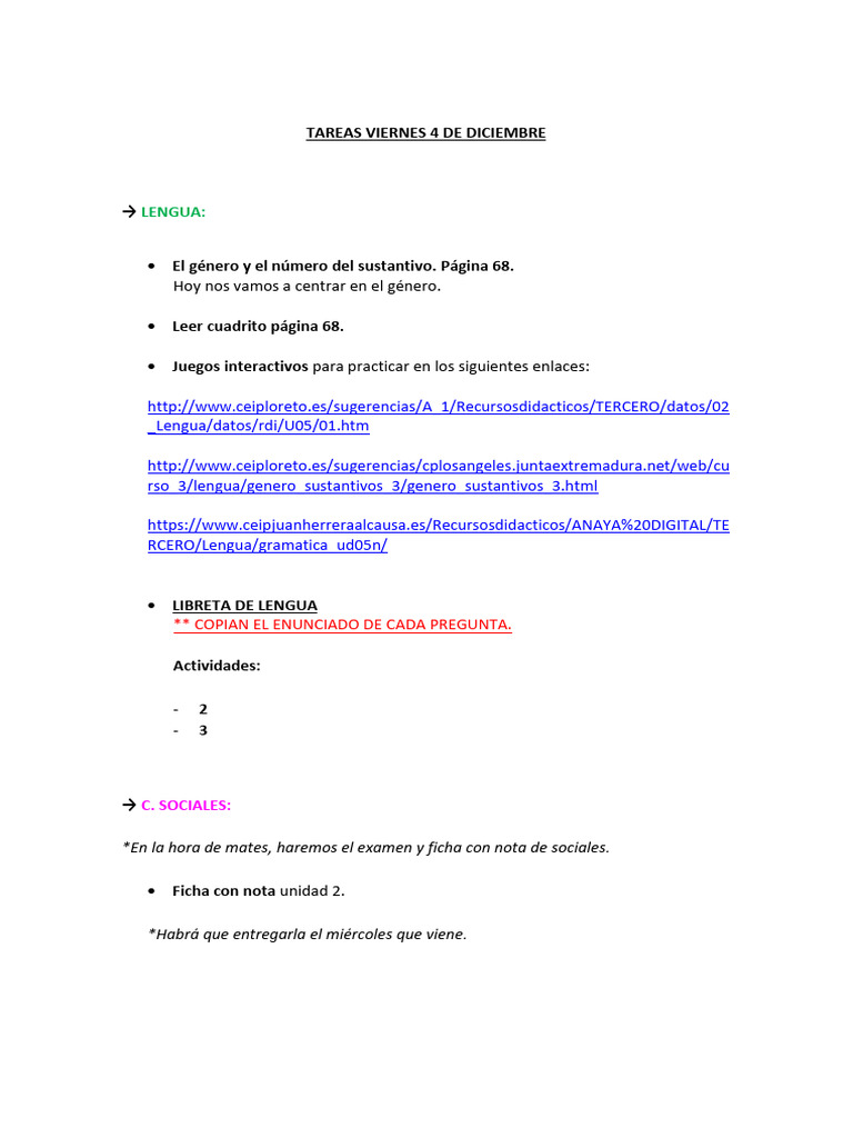 Tareas Viernes 4 de Diciembre | PDF