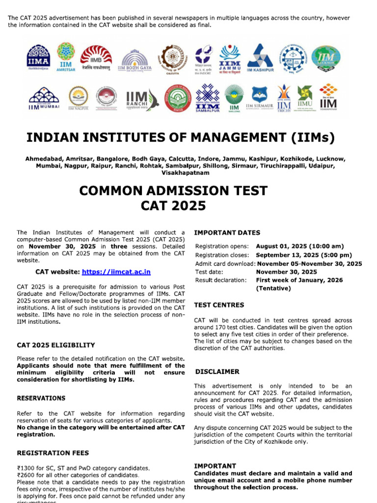 CAT Notification | PDF
